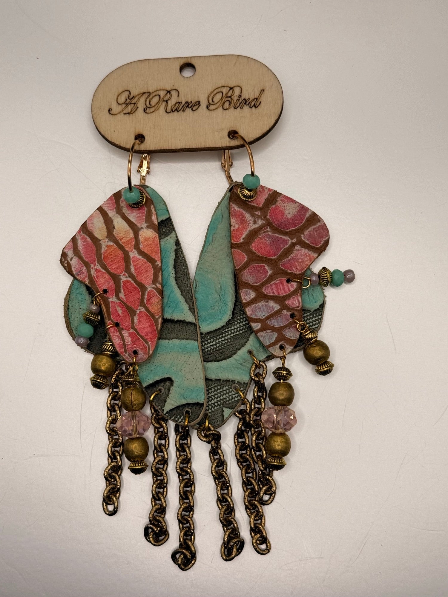 Pre Order A Rare Bird Leather Earings - Turquoise Coral Statement ...