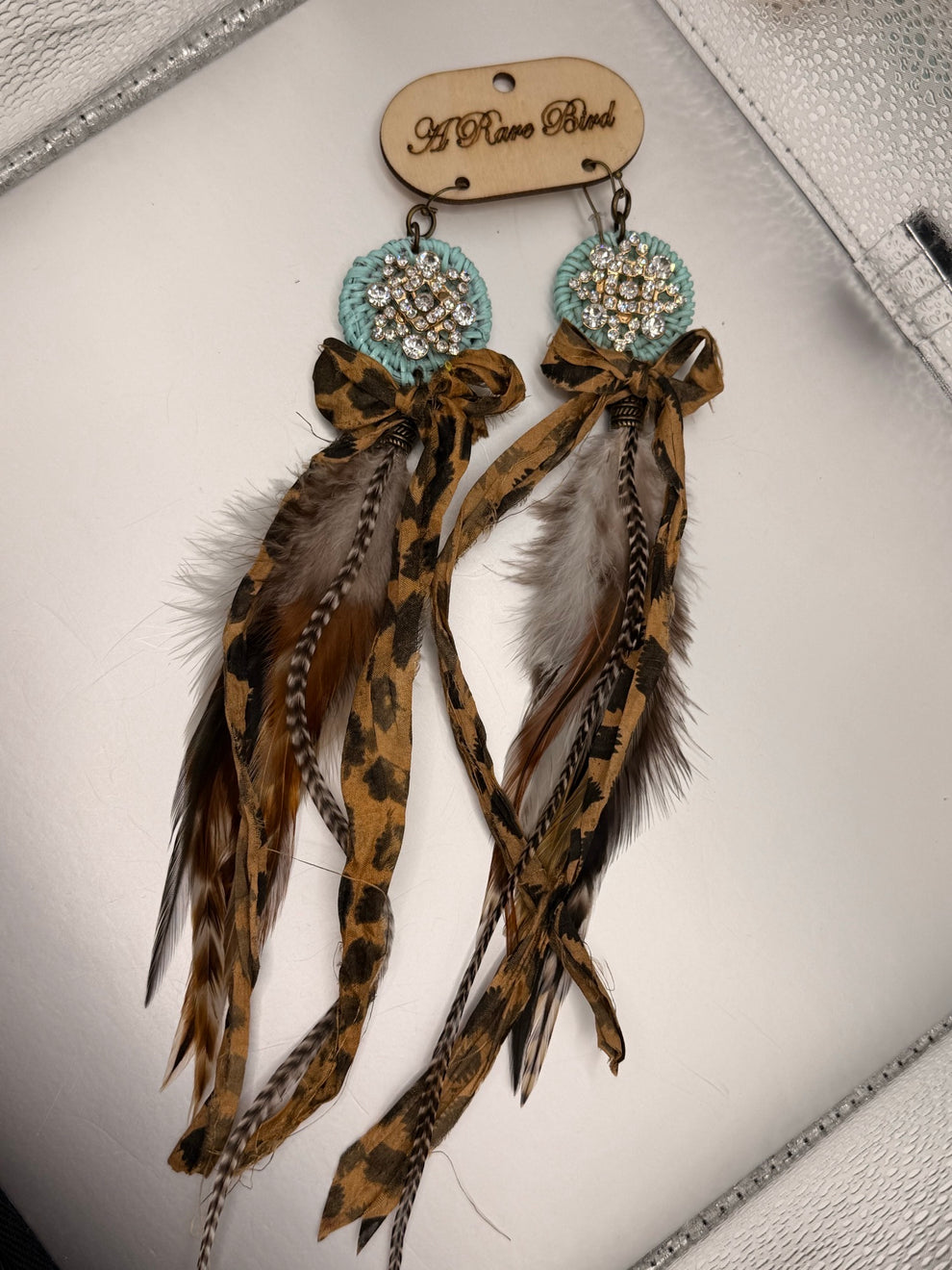 Pre Order A Rare Bird Leather Earings - Turquoise Feather Statement ...