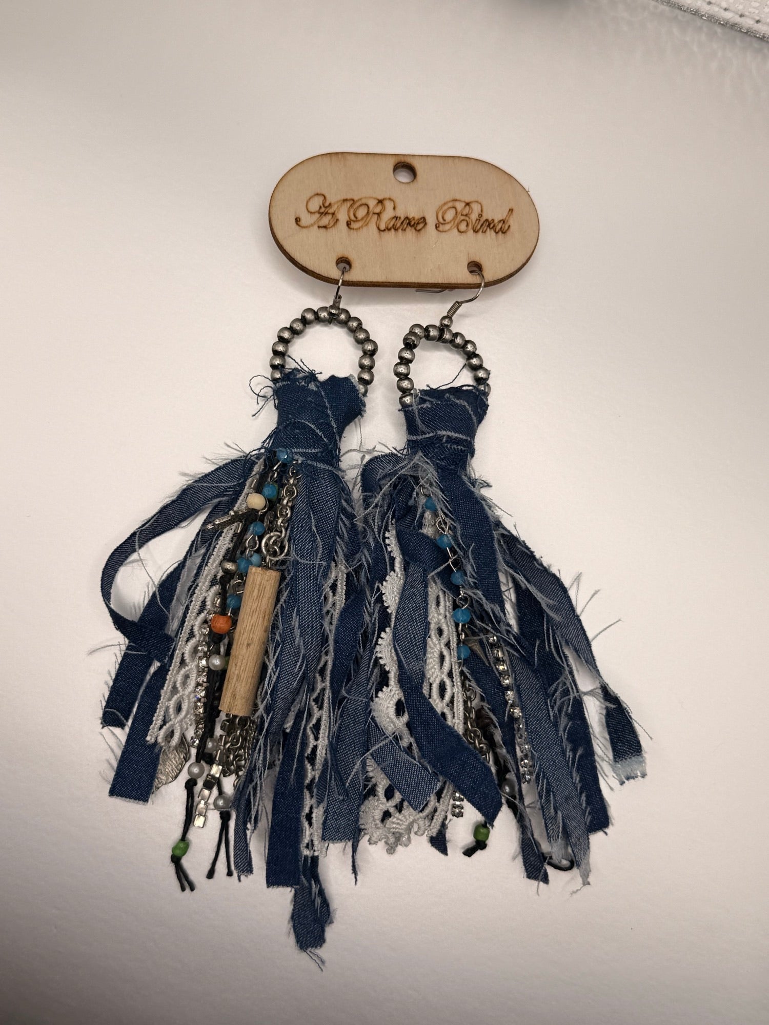 Pre Order A Rare Bird Denim Fring Earigns - Boho Fringe Statement ...