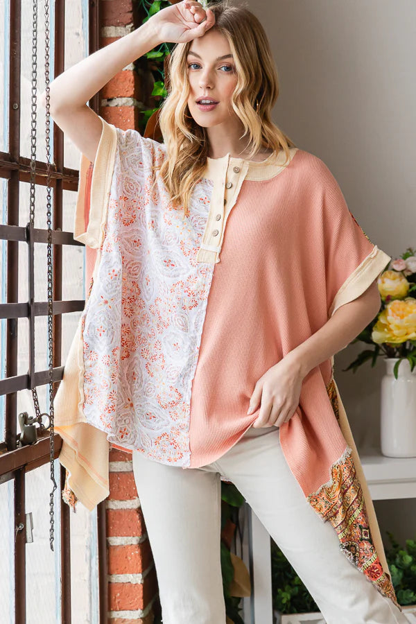 OLI AND HALI WASHED MIXED PRINT HENLEY NECK SHORT SLEEVE TOP – Felecia ...