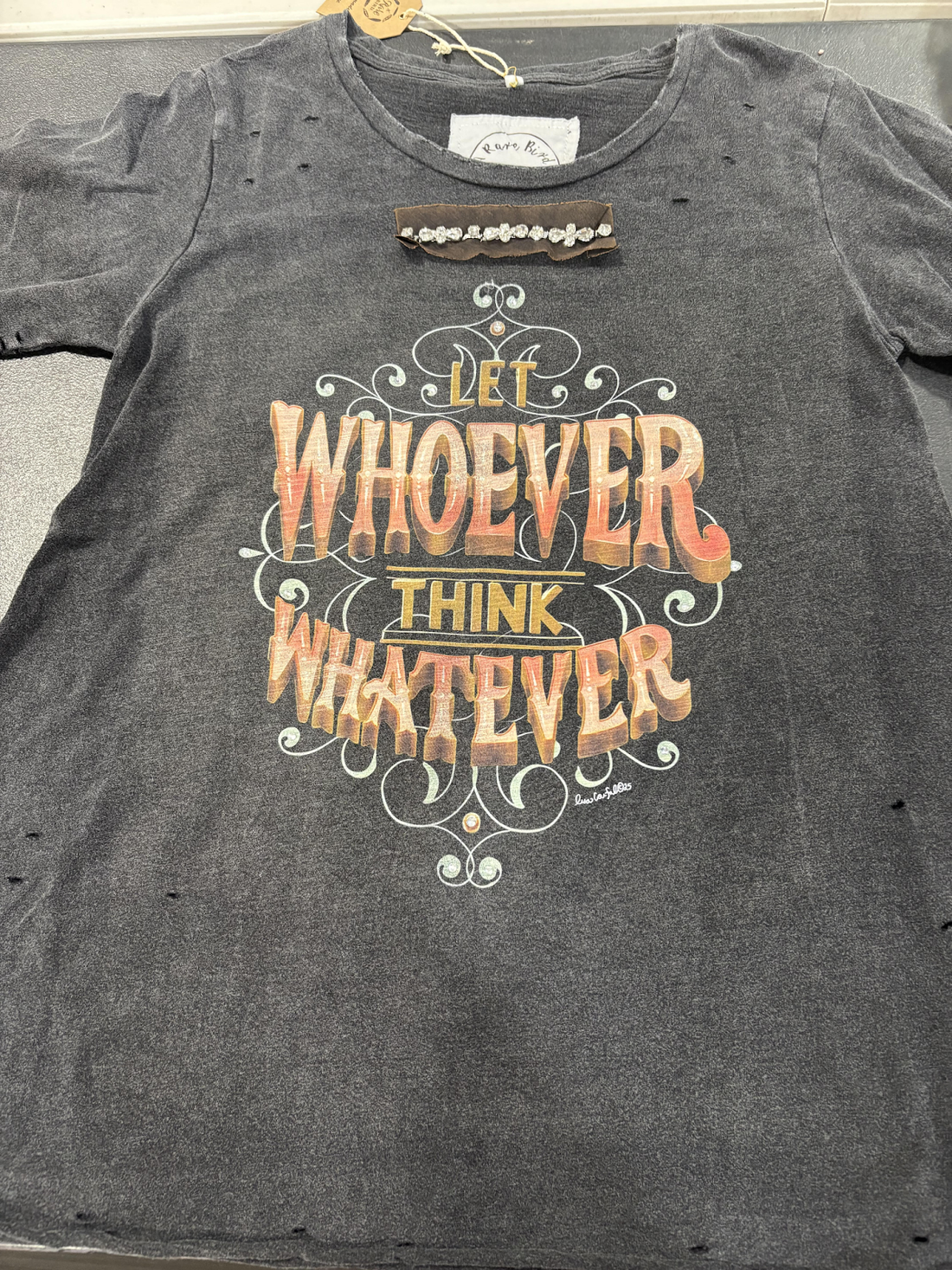 Rare Bird Rhinestone Tee Let Whoever - Statement Graphic Shirt ...